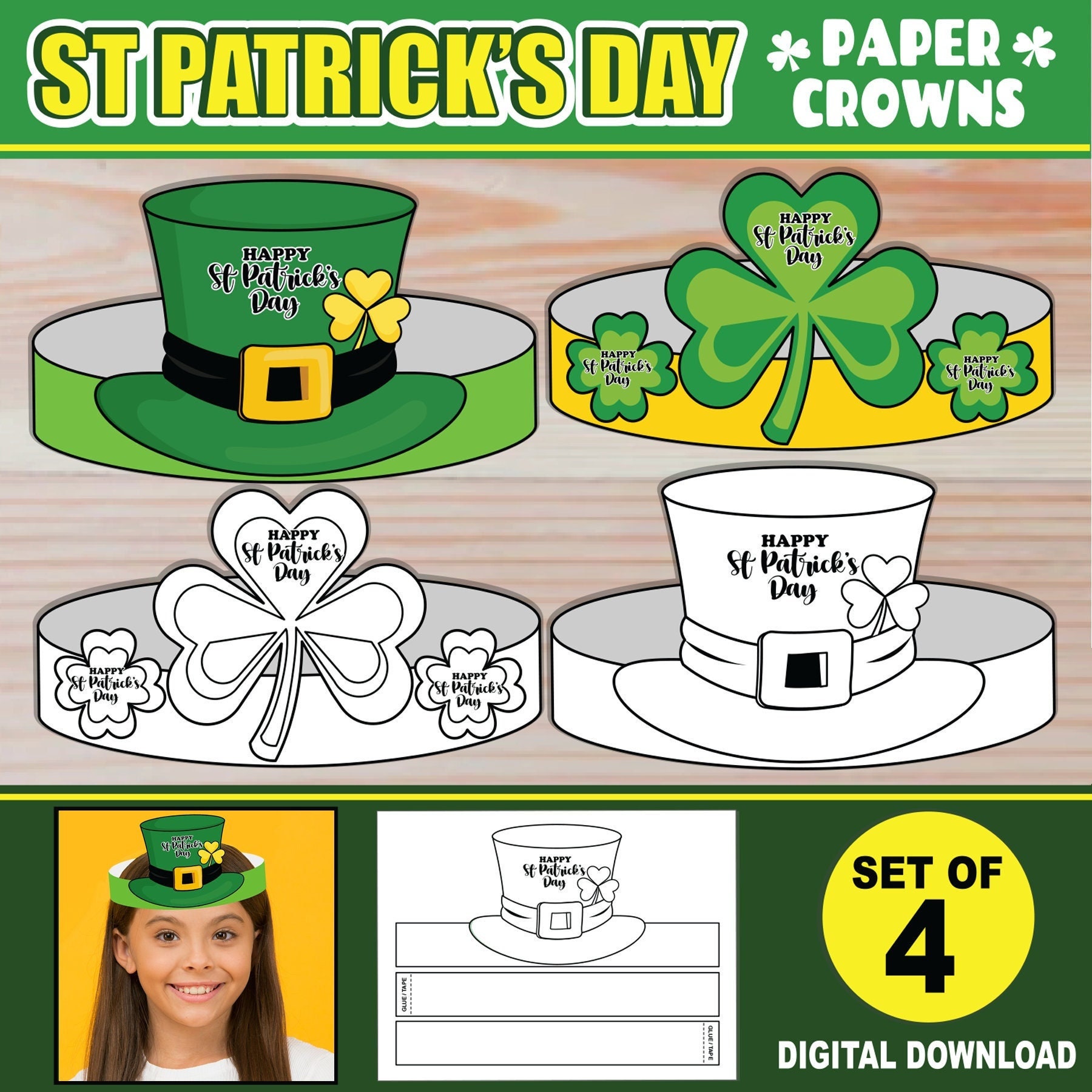 St Patricks Day Paper Crowns for Kids Leprechaun Hat Paper Crown ...