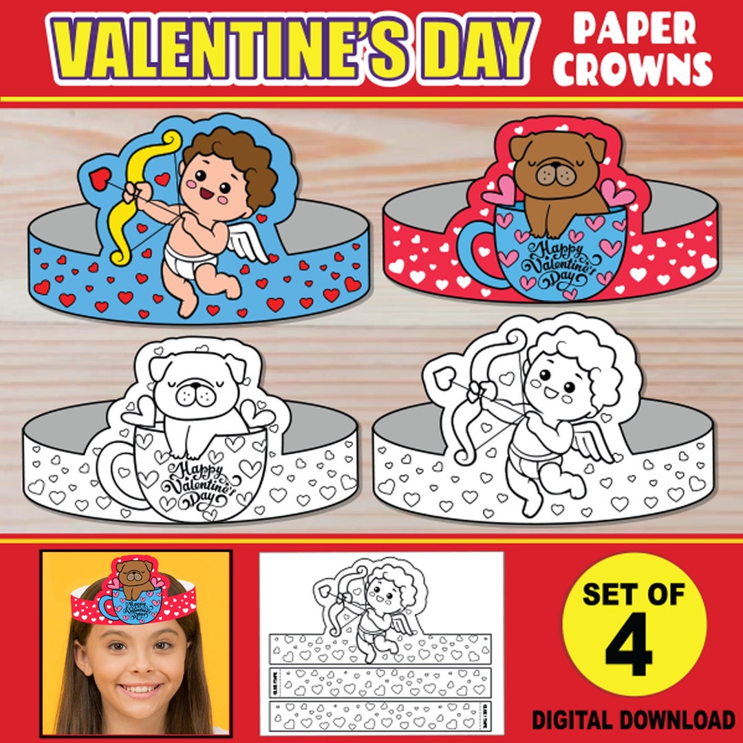 Valentine's Day Paper Crowns | PRINTABLE Paper Hat Headbands | DIY ...