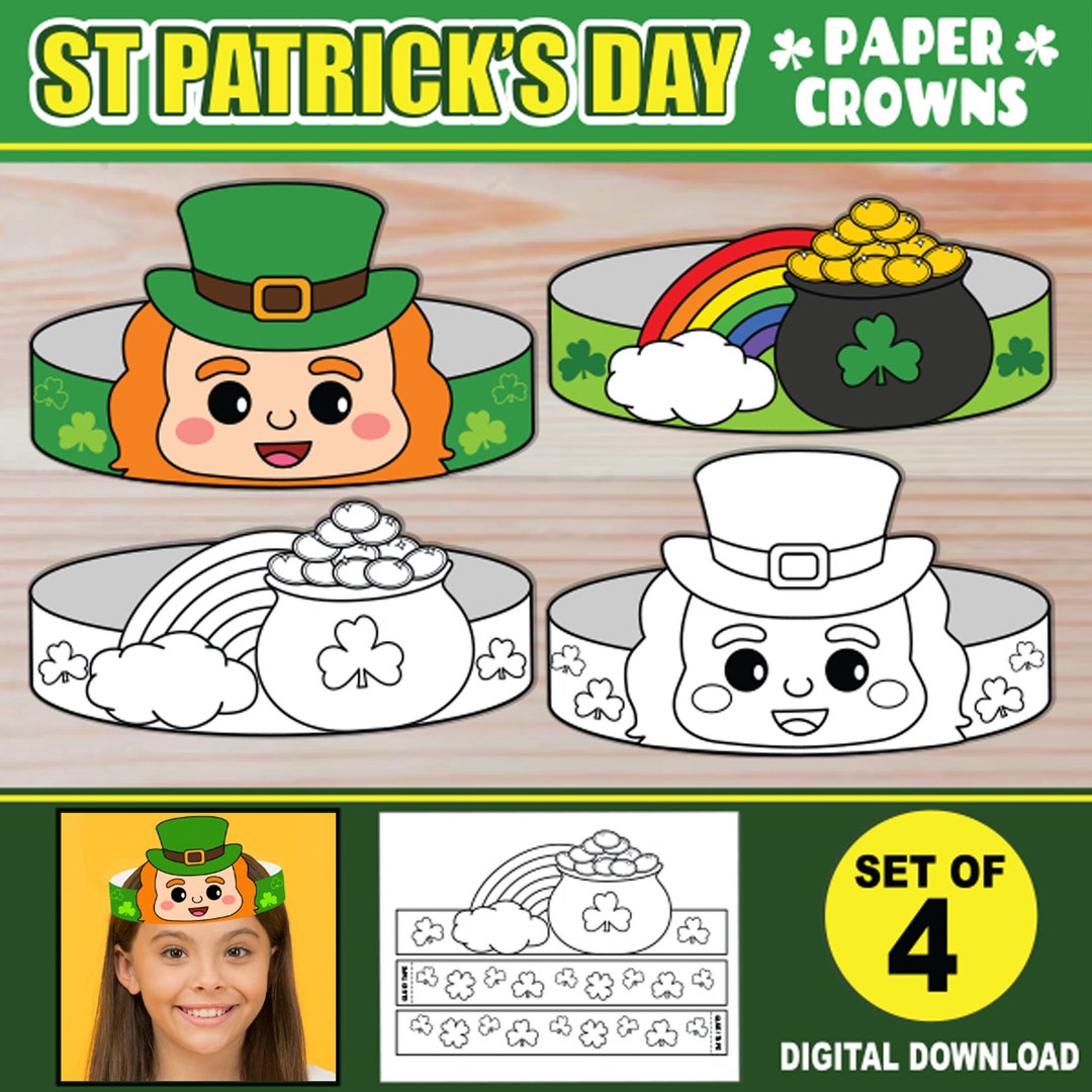 St Patrick’s Day Paper Crowns for Kids | DIY Paper Hat Headbands ...