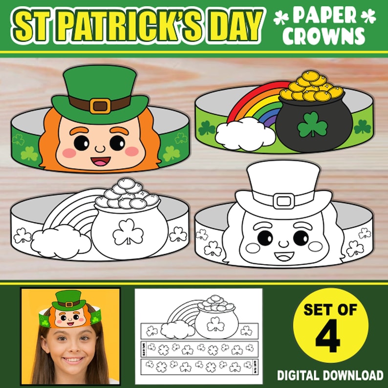 St Patrick’s Day Paper Crowns for Kids | DIY Paper Hat Headbands ...