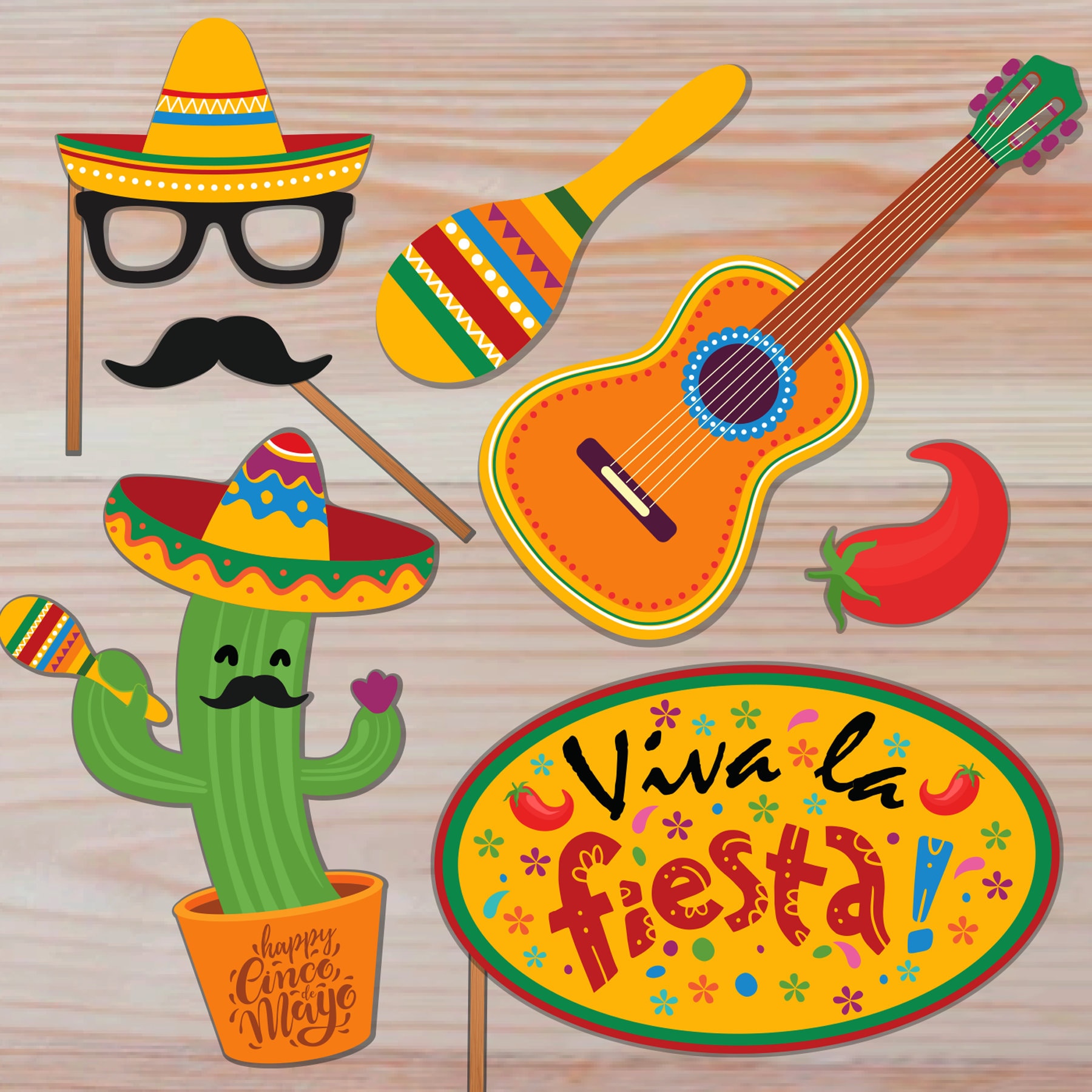 Fiesta Photo Booth PRINTABLE Props | Cinco De Mayo Mexican Party Props ...