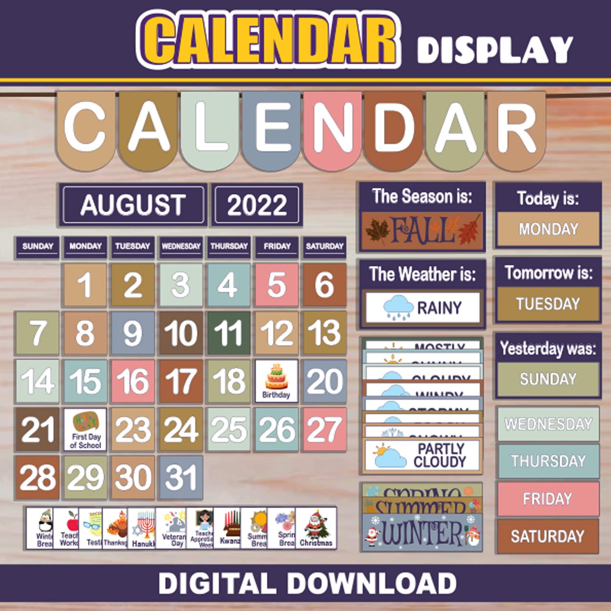 Classroom Calendar Display and Weather Set PRINTABLE Calendar Wall ...