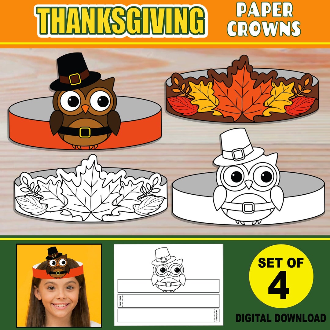 Thanksgiving Paper Crowns for Kids | PRINTABLE Hat Headbands | Craft ...