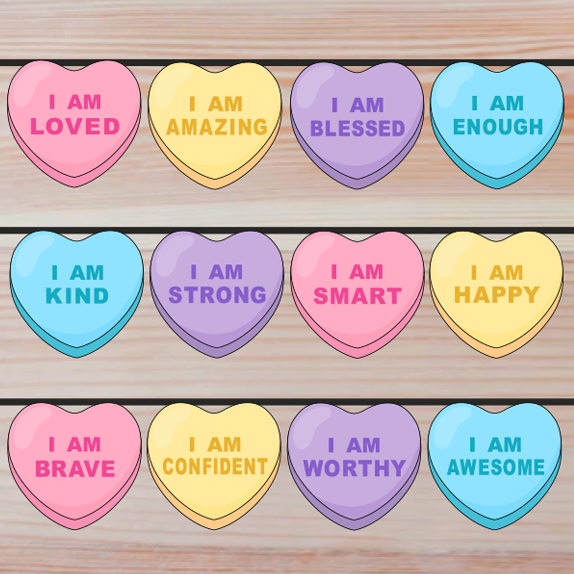 Conversation Hearts PRINTABLE Banner | Candy Sweethearts Positive ...