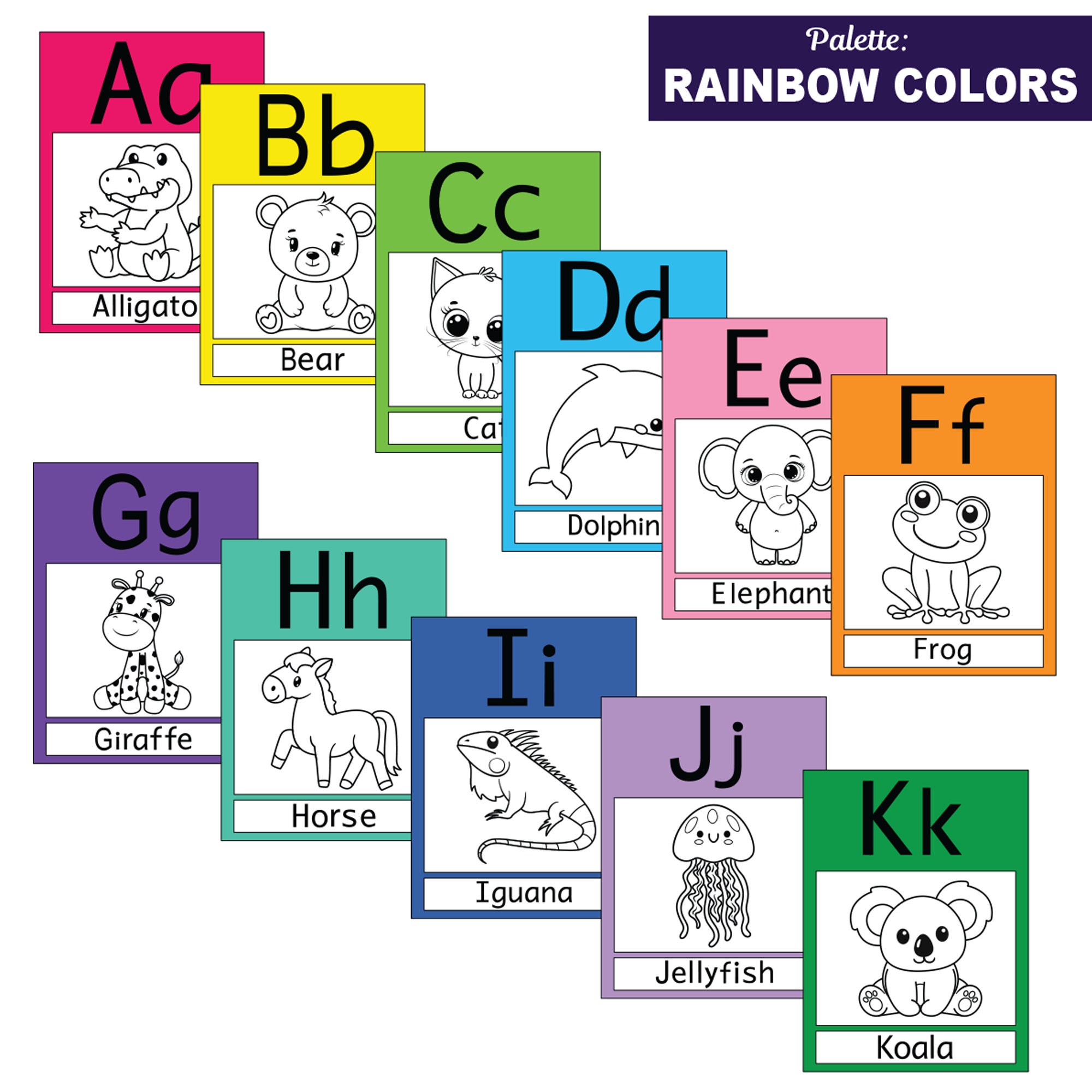 Alphabet Posters | PRINTABLE | RAINBOW Bright Colors | Classroom Decor ...
