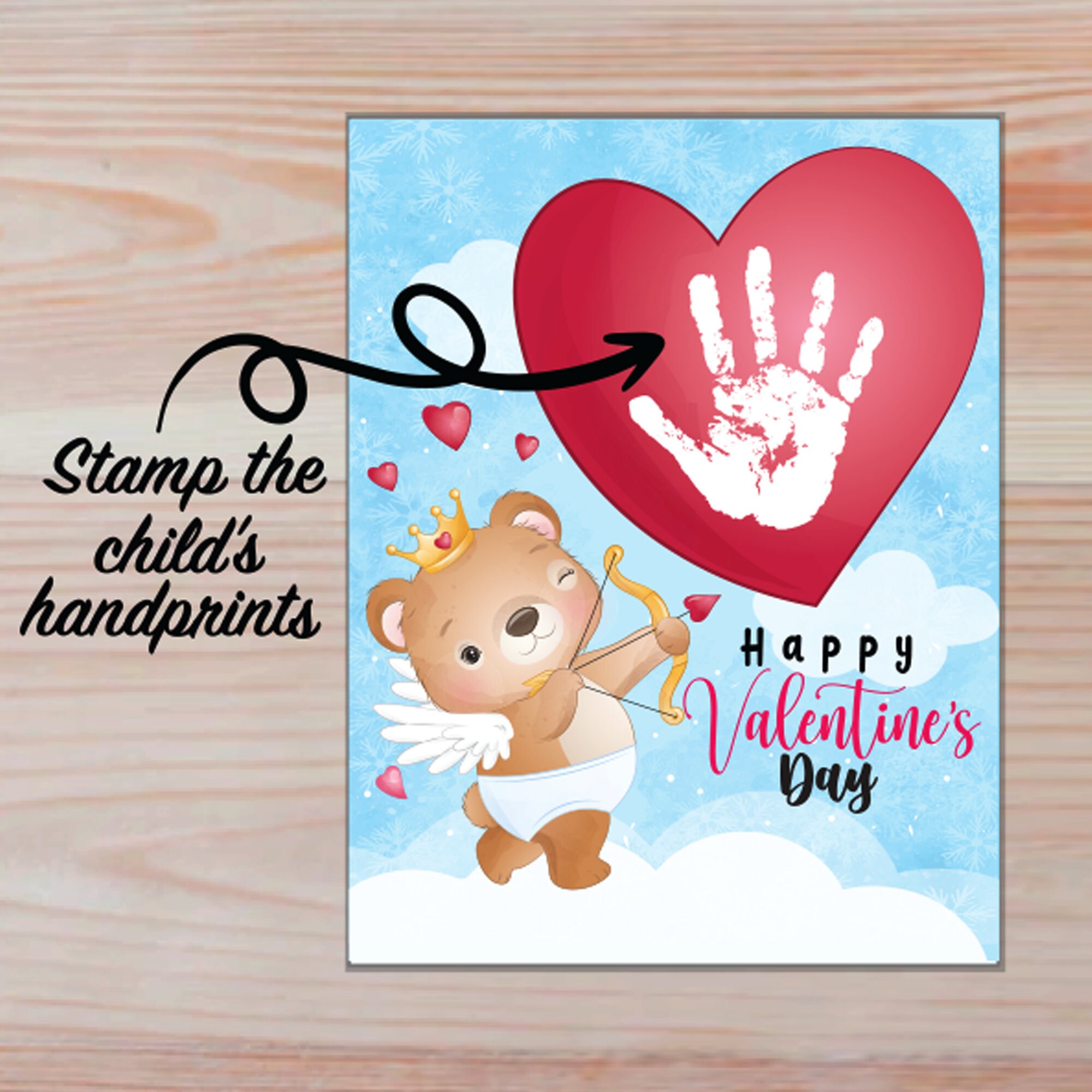 Valentines Day Handprint Art PRINTABLE Valentines Handprint Craft Bear ...
