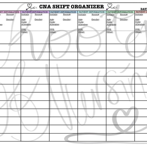 CNA Shift Organizer for 6 Patients - Etsy