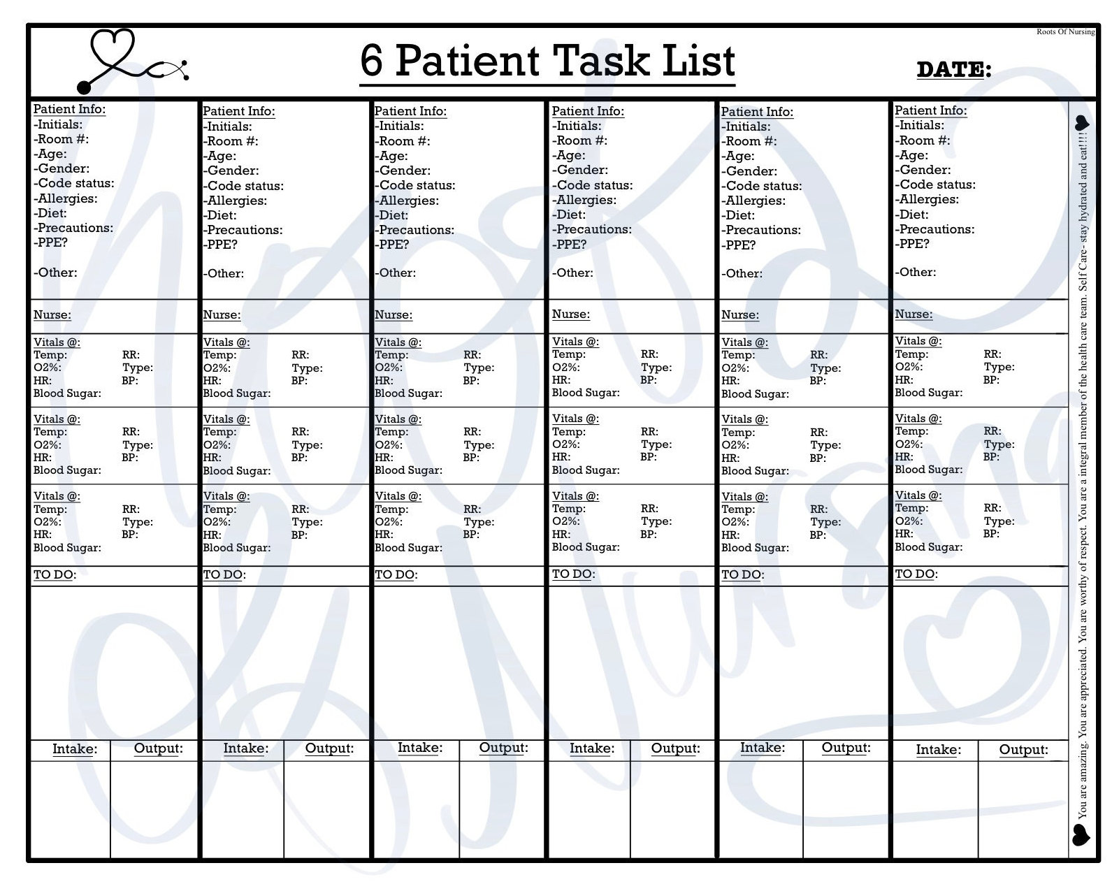 CNA Patient Task List/report Sheet for 6 Patients - Etsy