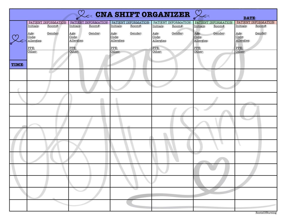 CNA Shift Organizer for 6 Patients - Etsy