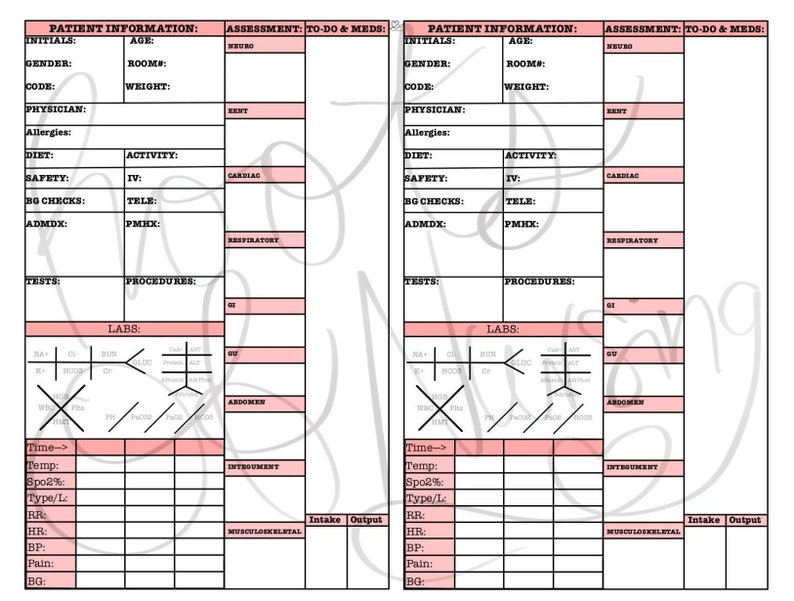 2 Patient RN Report Sheet - Etsy