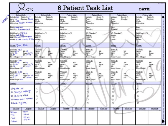 CNA Patient Task List/report Sheet for 6 Patients - Etsy