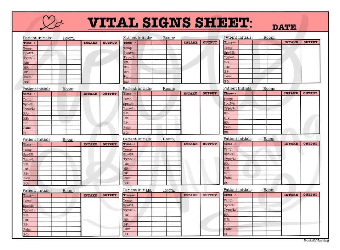12 Patient Vital Signs Sheet - Etsy