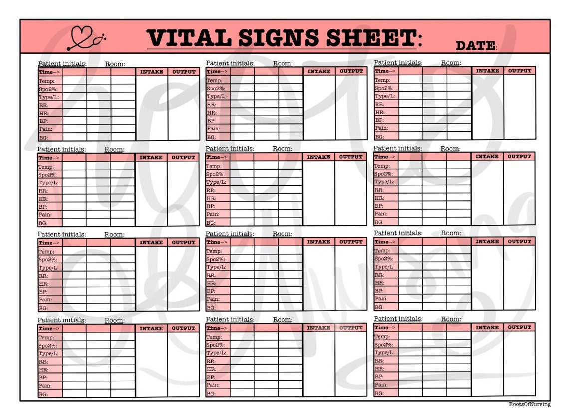 12 Patient Vital Signs Sheet - Etsy Canada