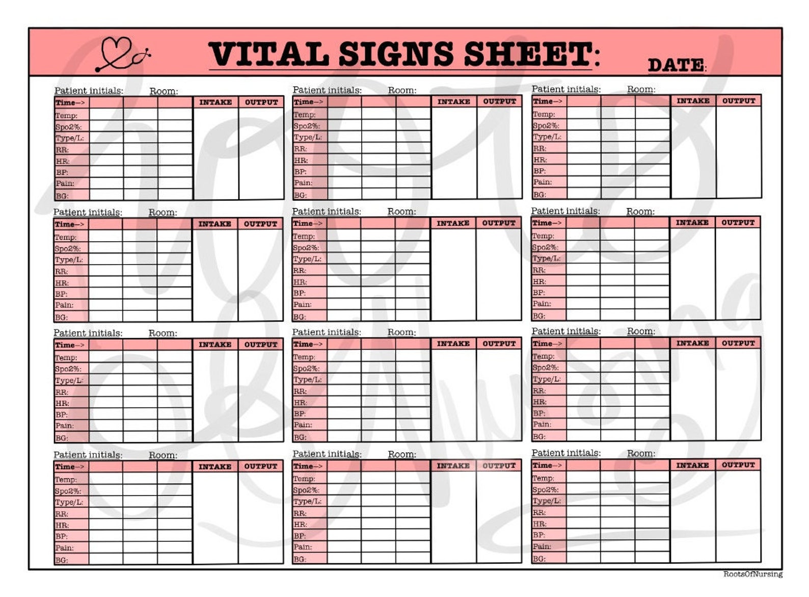 12 Patient Vital Signs Sheet - Etsy