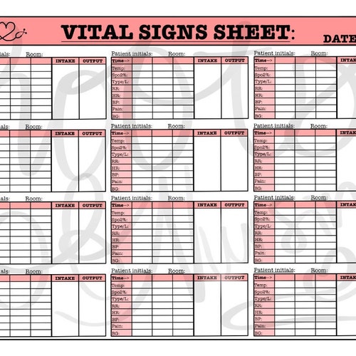 12 Patient Vital Signs Sheet - Etsy