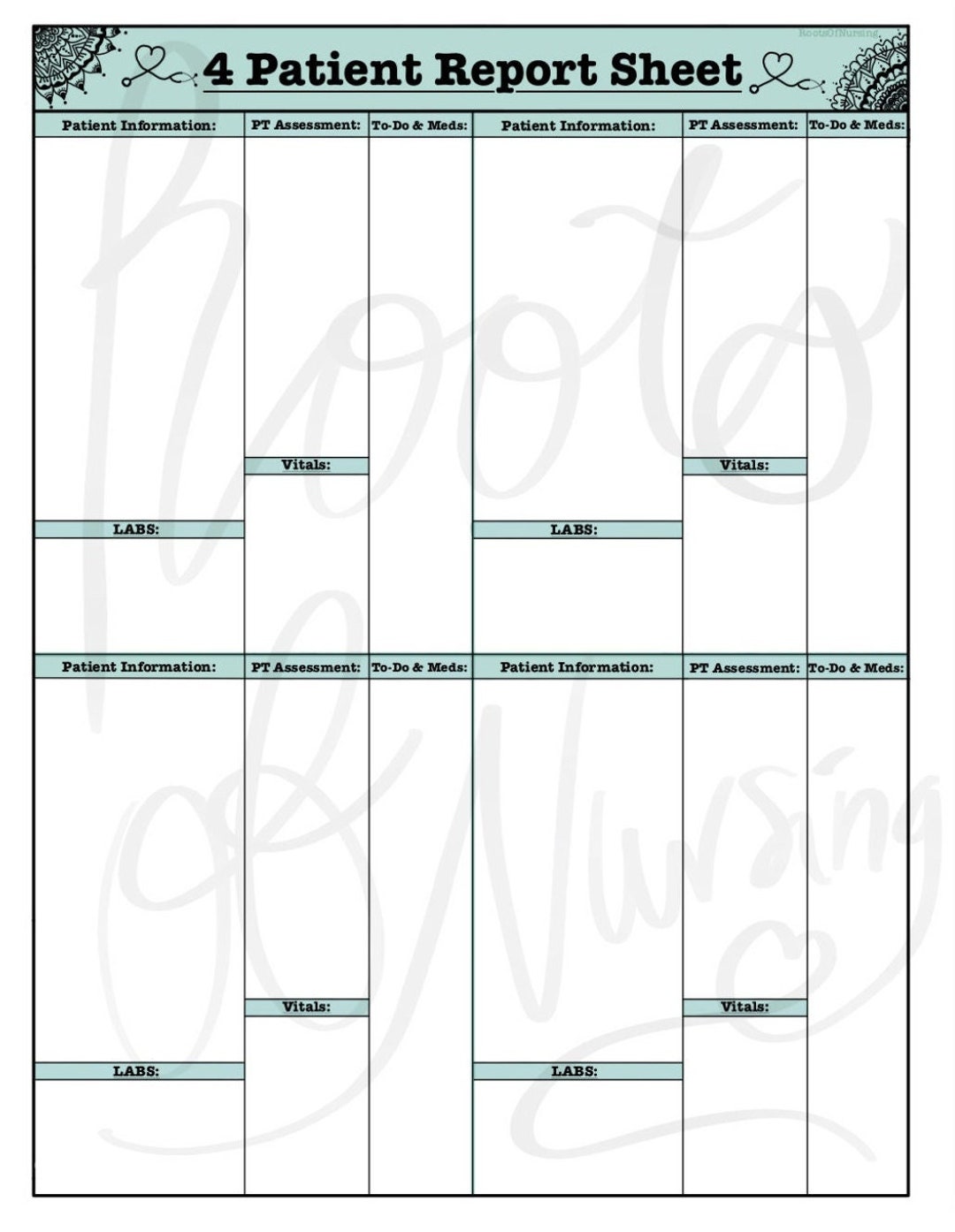 4 Patient RN Report Sheet - Etsy