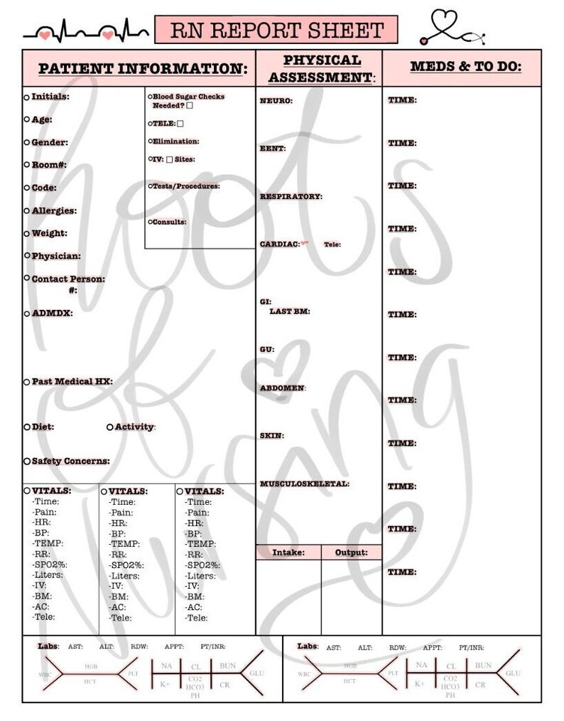 RN and Student Nurse Report Sheet and Shift Organizer - Etsy