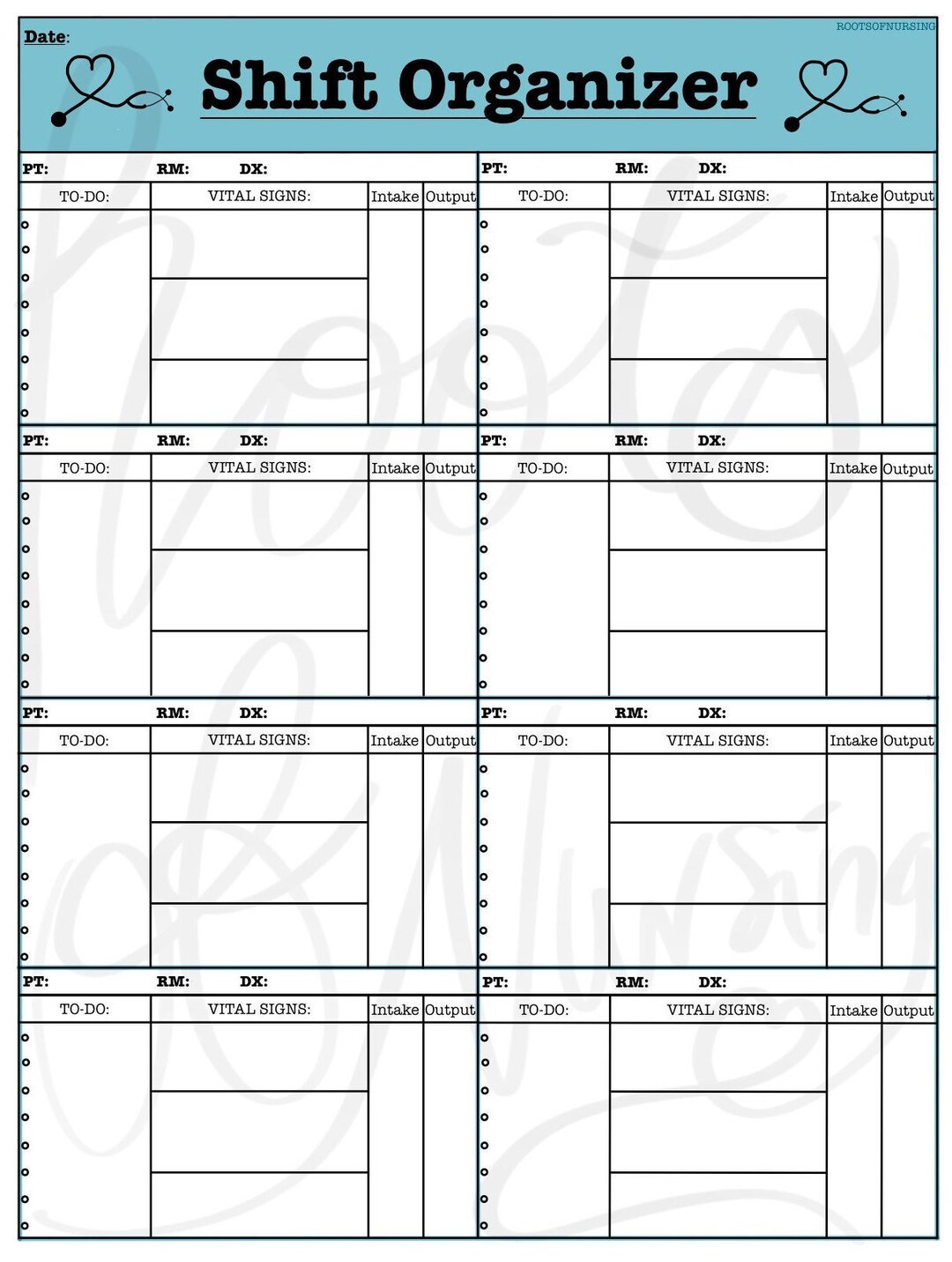 8 Patient CNA Shift Organizer/to-do List/vitalsigns/intake&output - Etsy