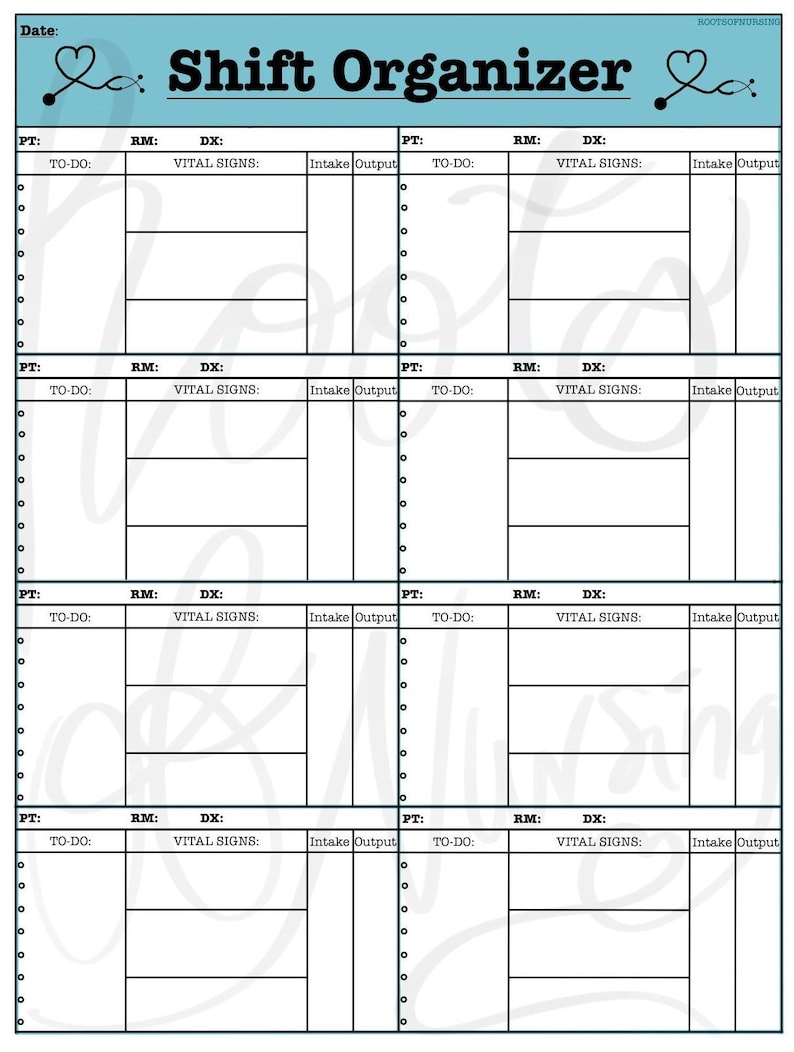 8 Patient CNA Shift Organizer/to-do List/vitalsigns/intake&output - Etsy