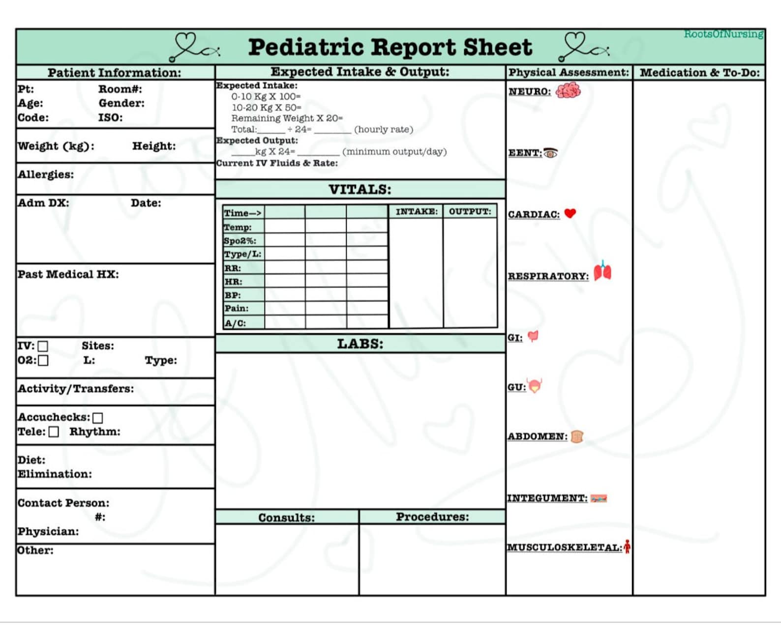 1 Patient Pediatric Report Sheet - Etsy