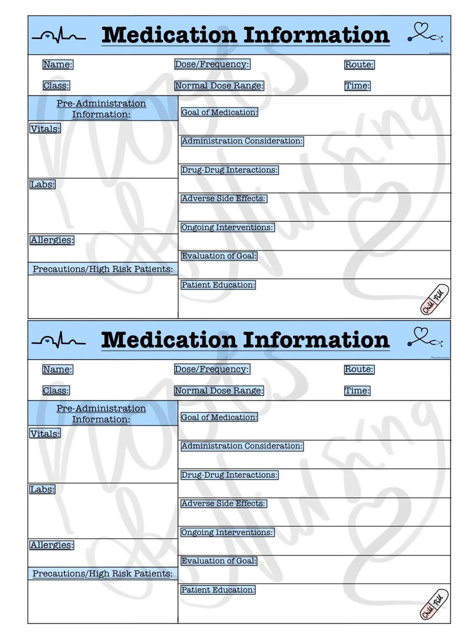 Medication Administration (med Pass) Organizer- for Nursing Students - Etsy