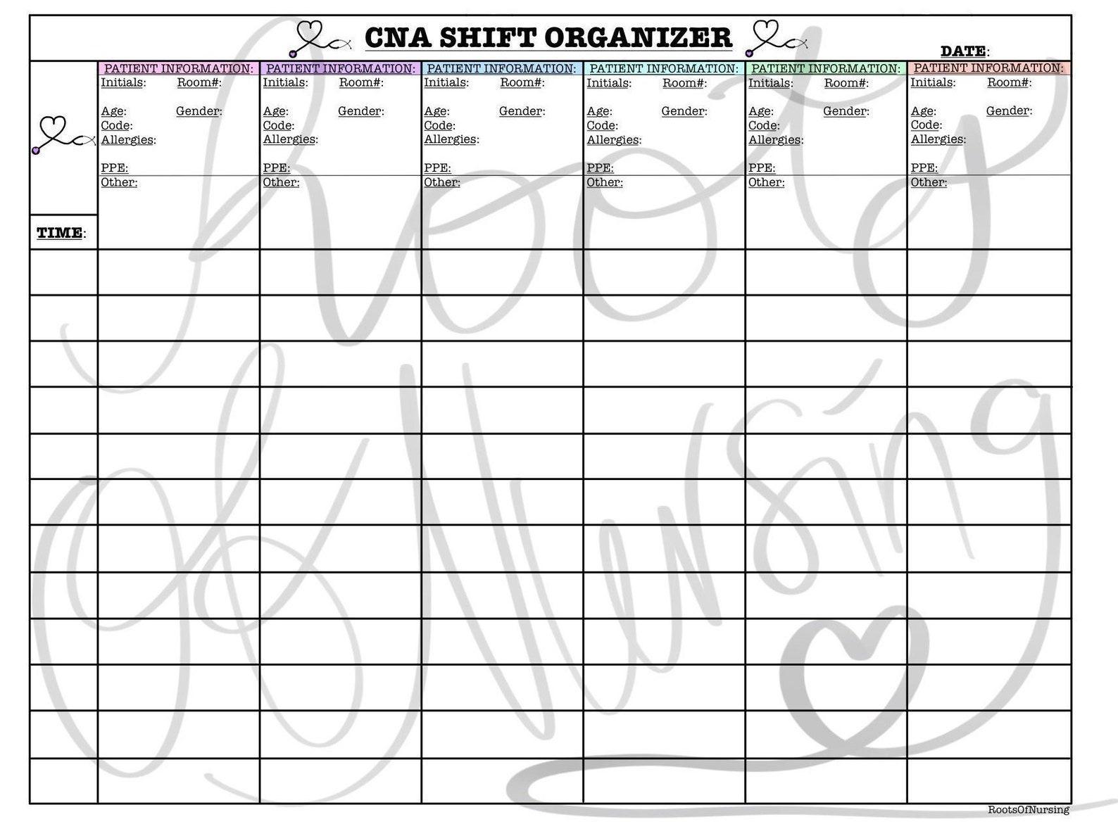 CNA Shift Organizer for 6 Patients - Etsy