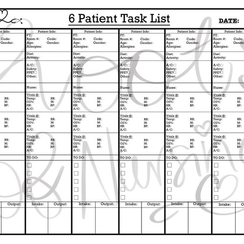 CNA/PCT Vitals Log and Task List - Etsy
