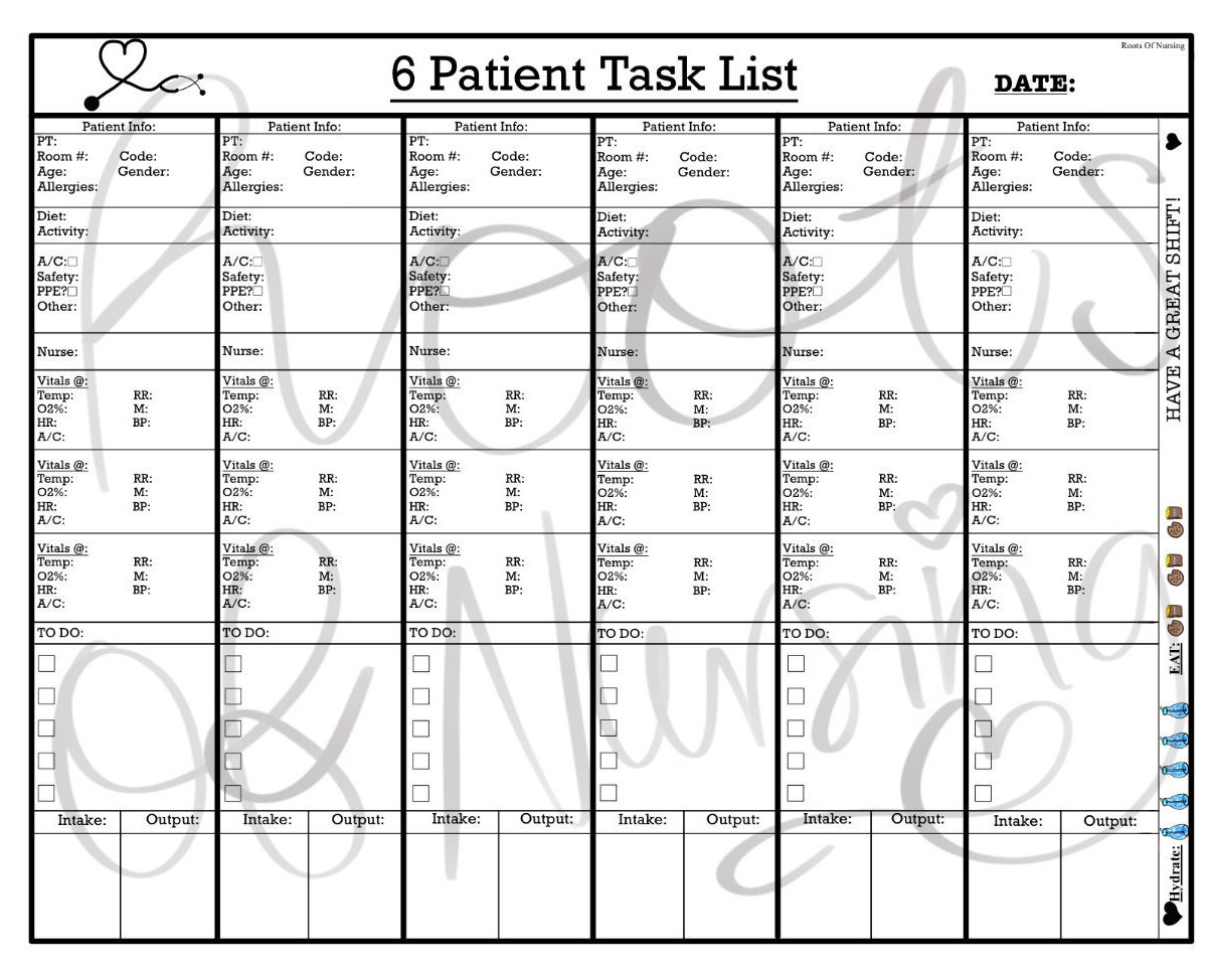 CNA 6 Patient Task List - Etsy