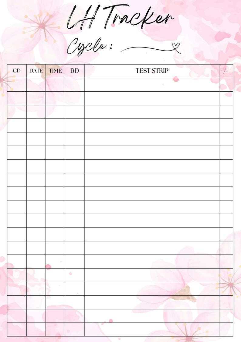 Ovulation Test Strip Tracker, Ovulation Tracker Printable, BBT Tracker ...