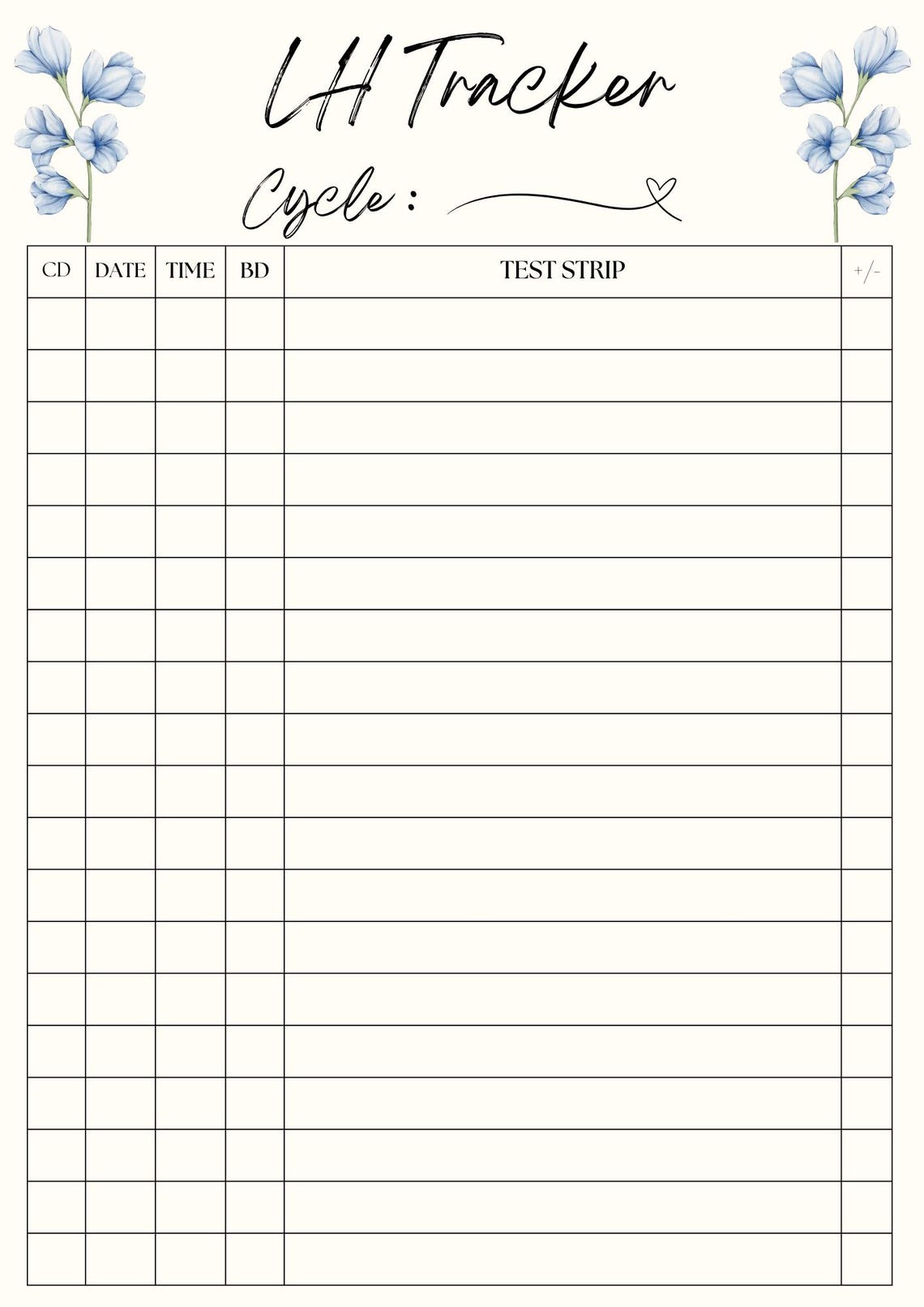 Ovulation Test Strip Tracker, Ovulation Tracker Printable, BBT Tracker ...