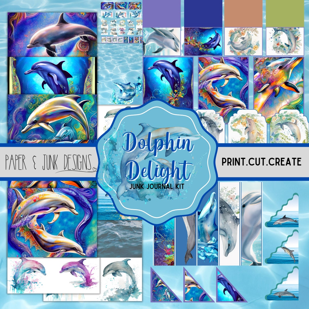 Printable Dolphin Delight Junk Journal Scrapbooking Kit Matching ...