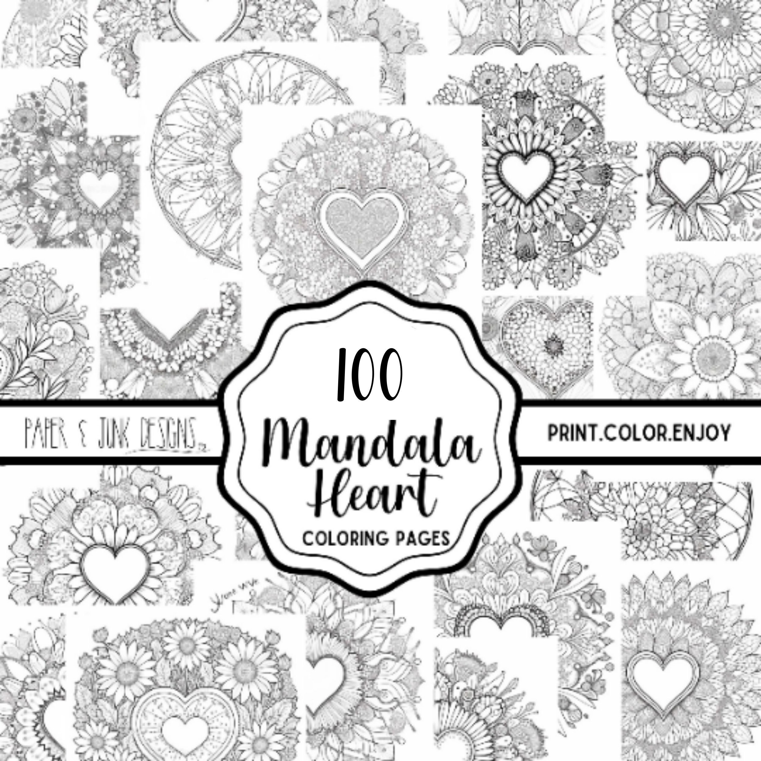 Printable Mandala Heart Coloring Pages Set of 100 PDF Format - Etsy