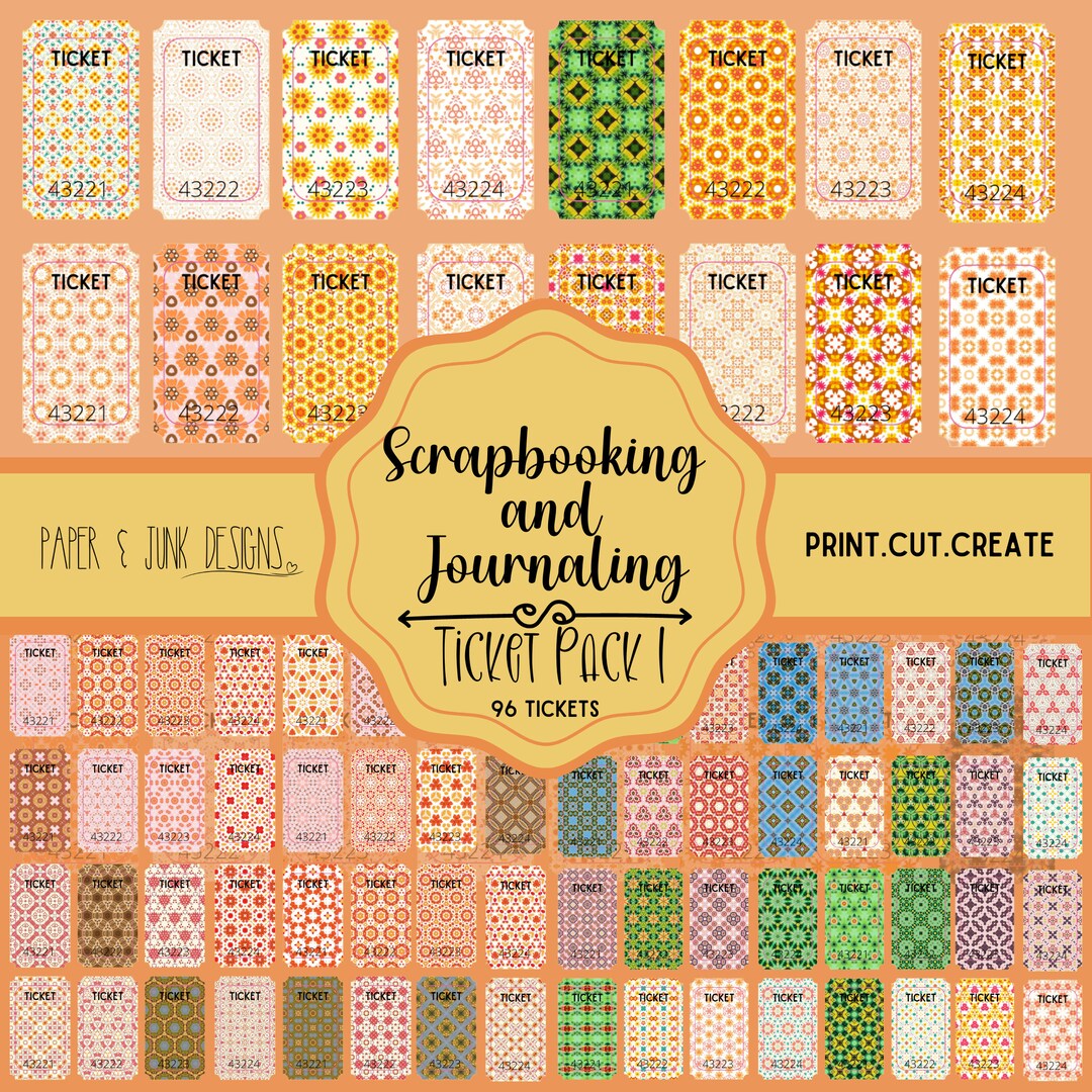 Printable Ticket Packet 1 96 Calico Pattern Chic Tickets Junk Journal ...