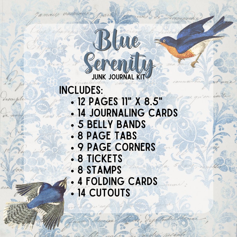 Printable Blue Serenity Junk Journal Scrapbook Kit Matching Coordinated ...