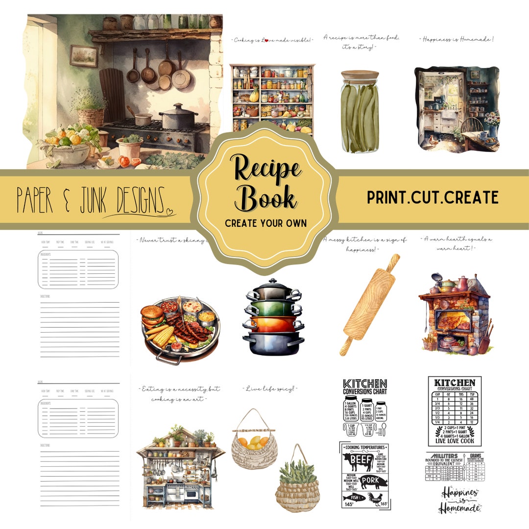 Printable Create Your Own Recipe Book Junk Journal, Ephemera ...