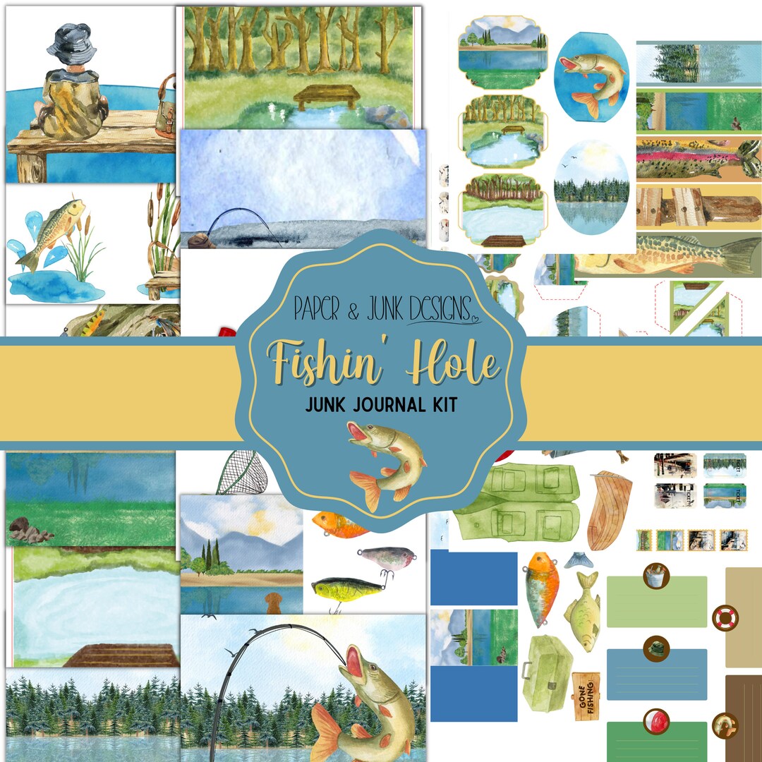 Printable Fishin' Hole Junk Journal Scrapbook Kit Matching Coordinated ...