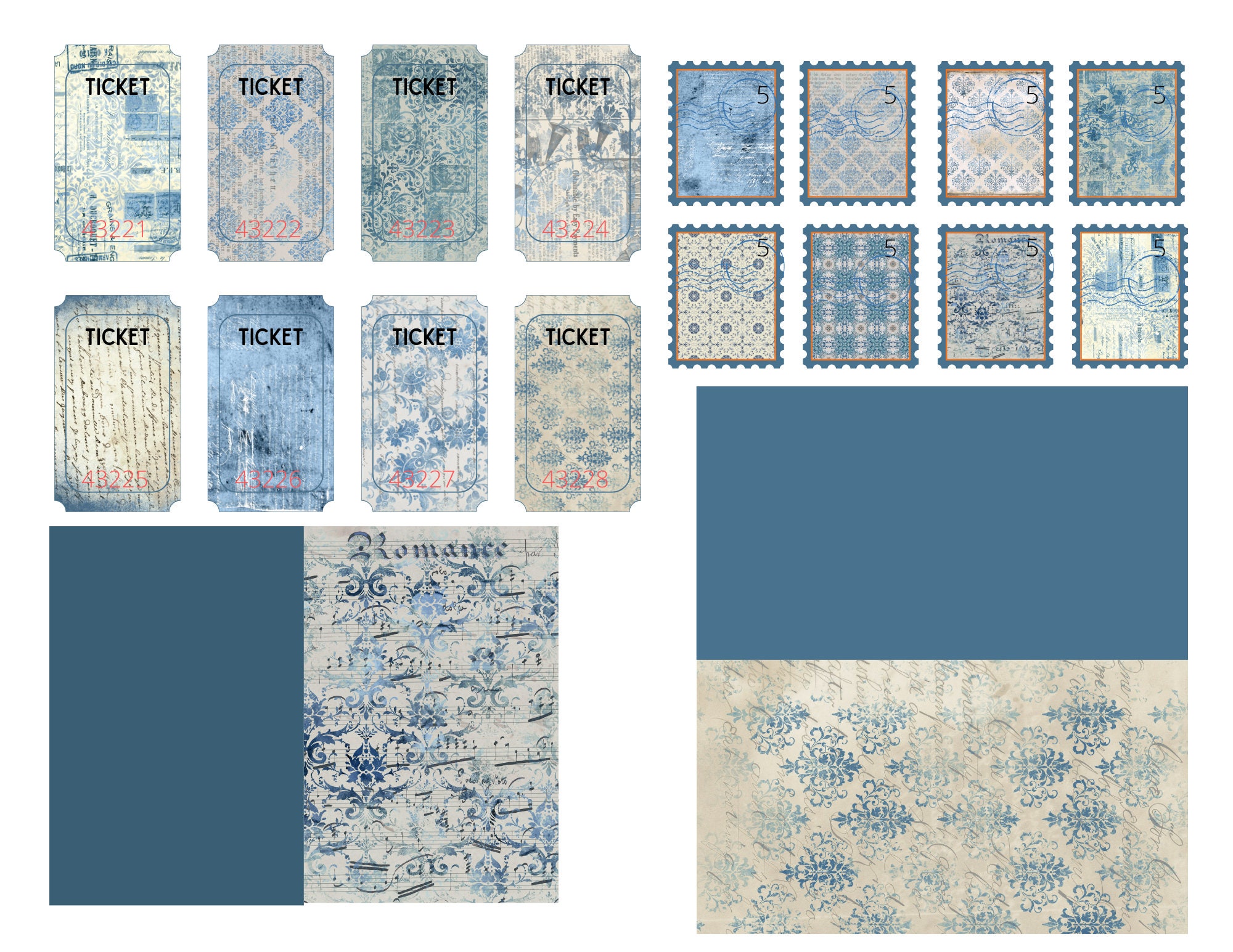 Printable Blue Serenity Junk Journal Scrapbook Kit Matching Coordinated ...