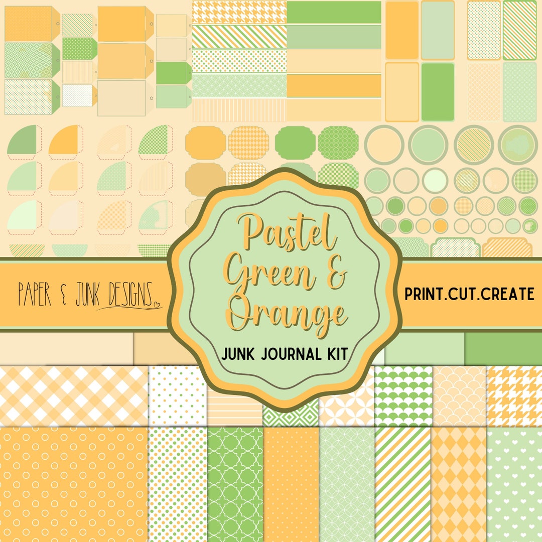 Printable Pastel Orange and Green, Junk Journal, Ephemera, Scrapbooking ...