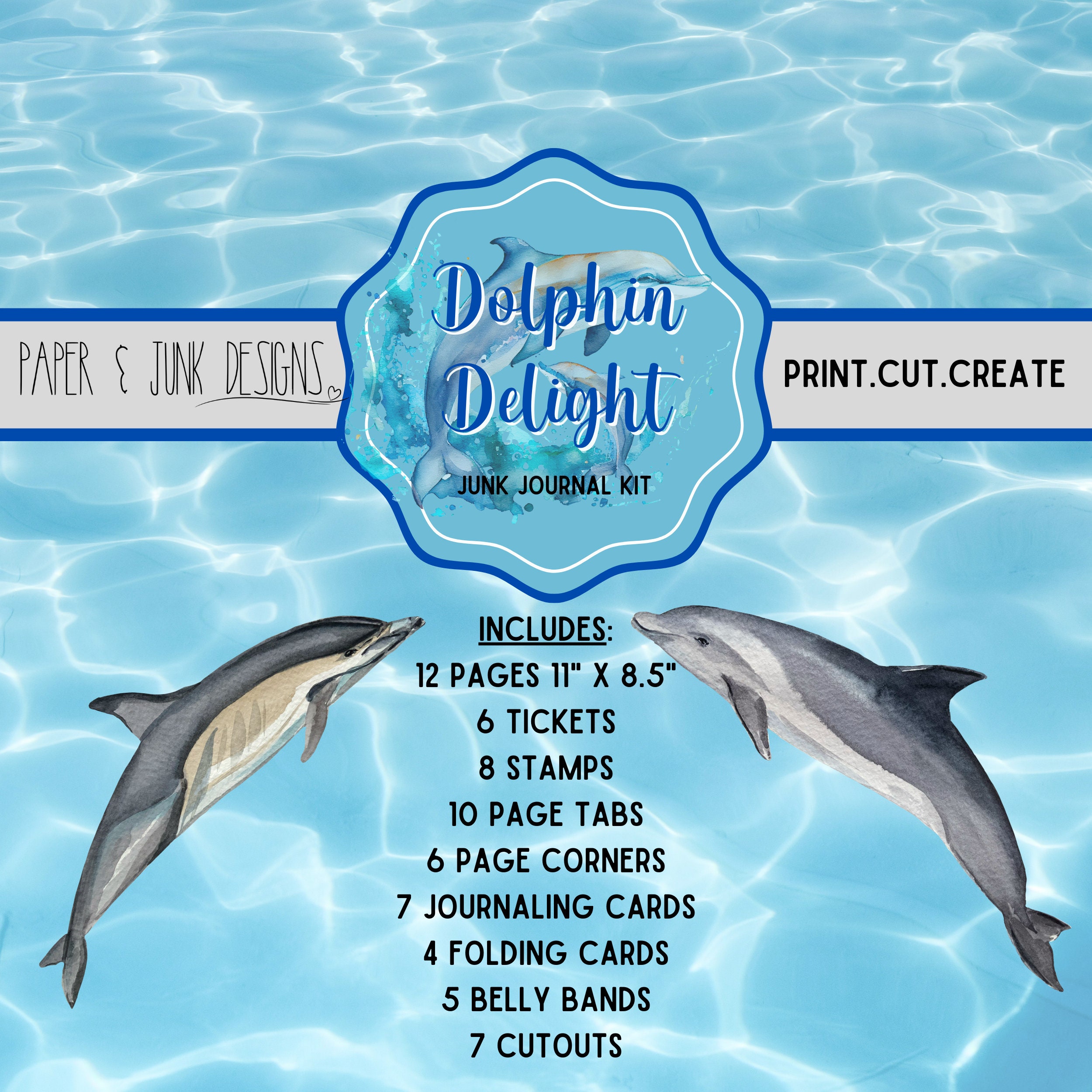 Printable Dolphin Delight Junk Journal Scrapbooking Kit Matching ...