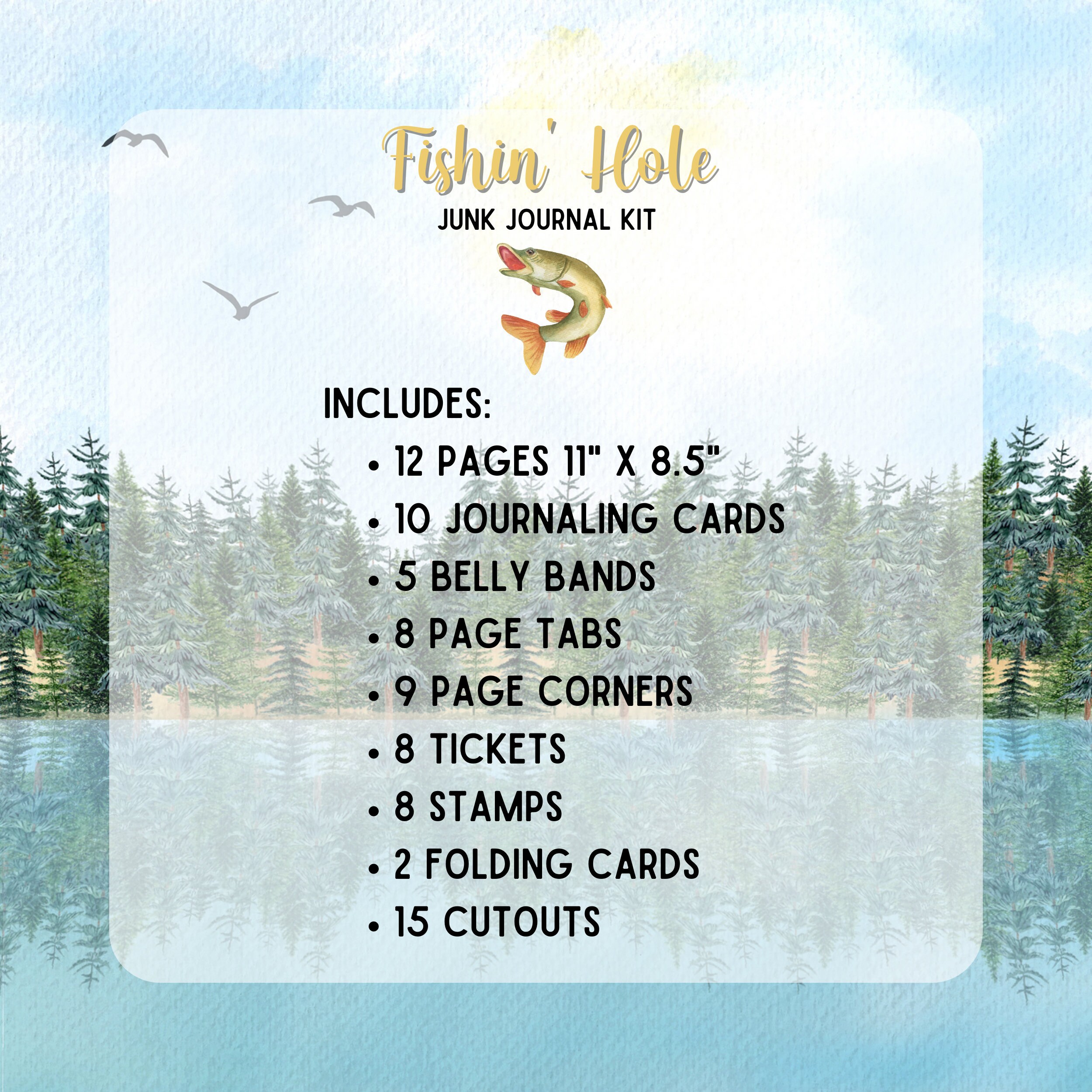 Printable Fishin' Hole Junk Journal Scrapbook Kit Matching Coordinated ...