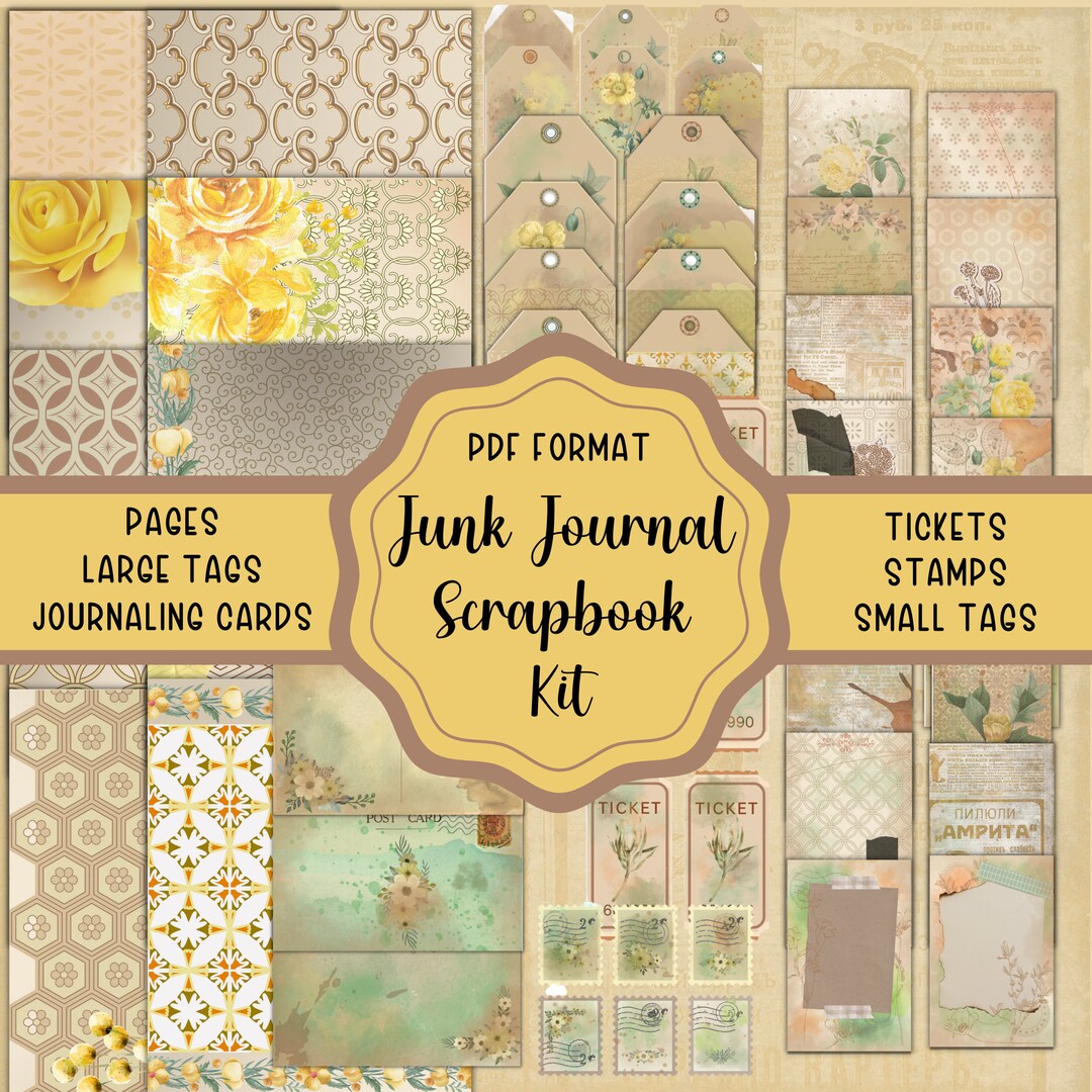 Printable Vintage Yellow Flowers Junk Journal Scrapbooking Kit Matching ...