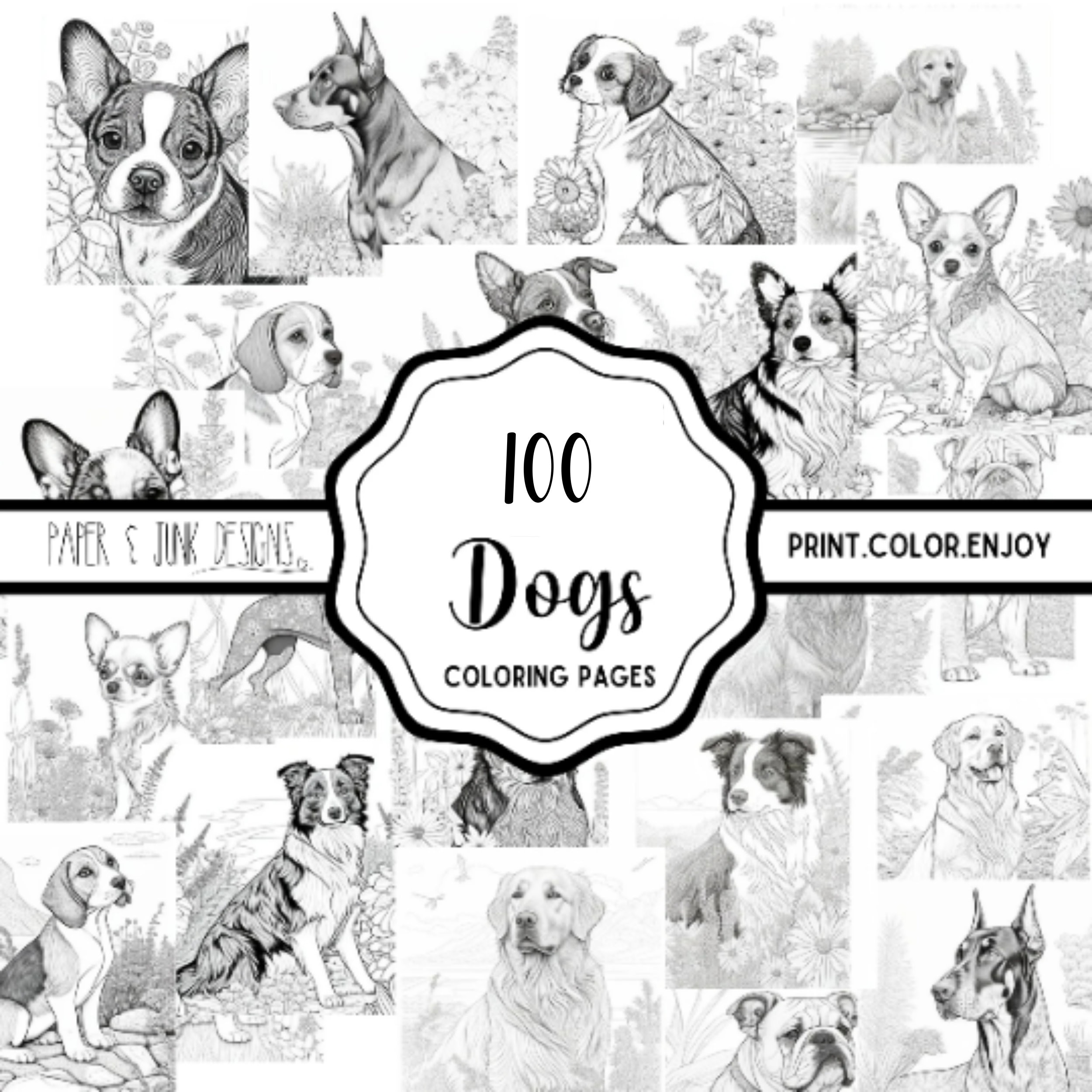 Printable Dogs Coloring Pages Set of 100 PDF Format - Etsy