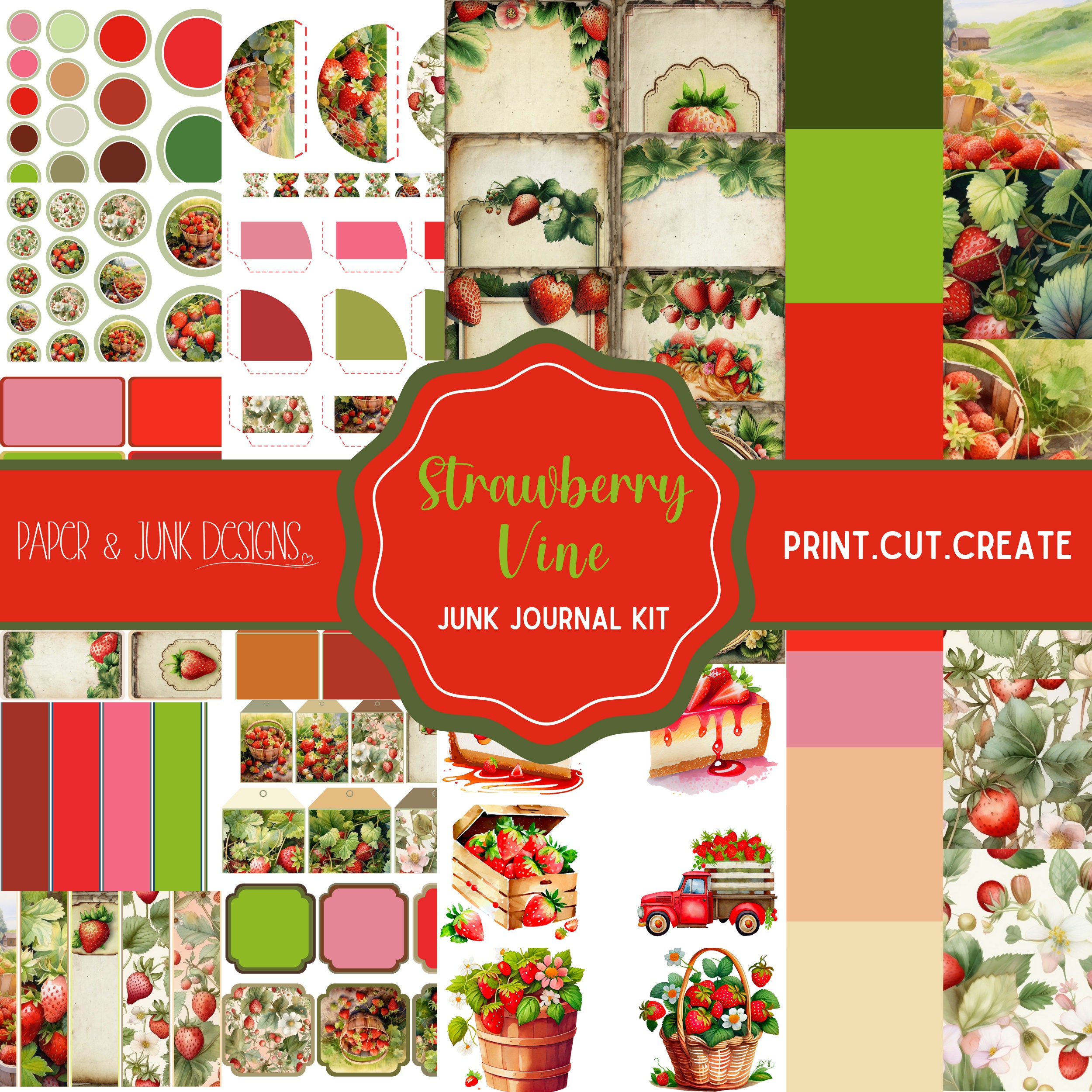 Printable Strawberry Vine Junk Journal, Ephemera, Scrapbooking Kit ...
