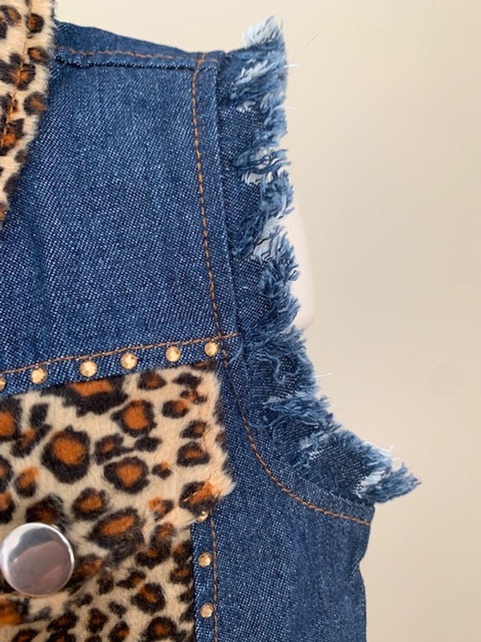 Denim and Leopard Vest With Custom Rhinestone Design Size 4-5 - Etsy