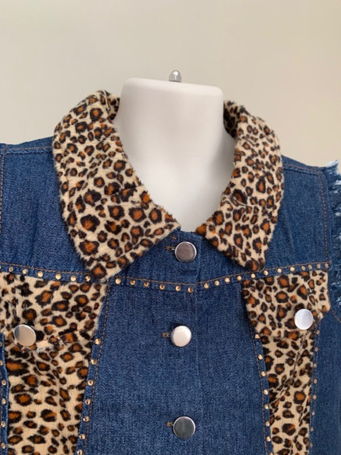 Denim and Leopard Vest With Custom Rhinestone Design Size 4-5 - Etsy