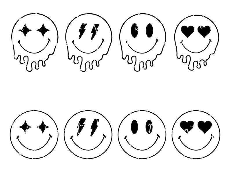 Cute Trendy Retro Smiley Face SVG Bundle Drippy Melty Happy Smile Emoji ...