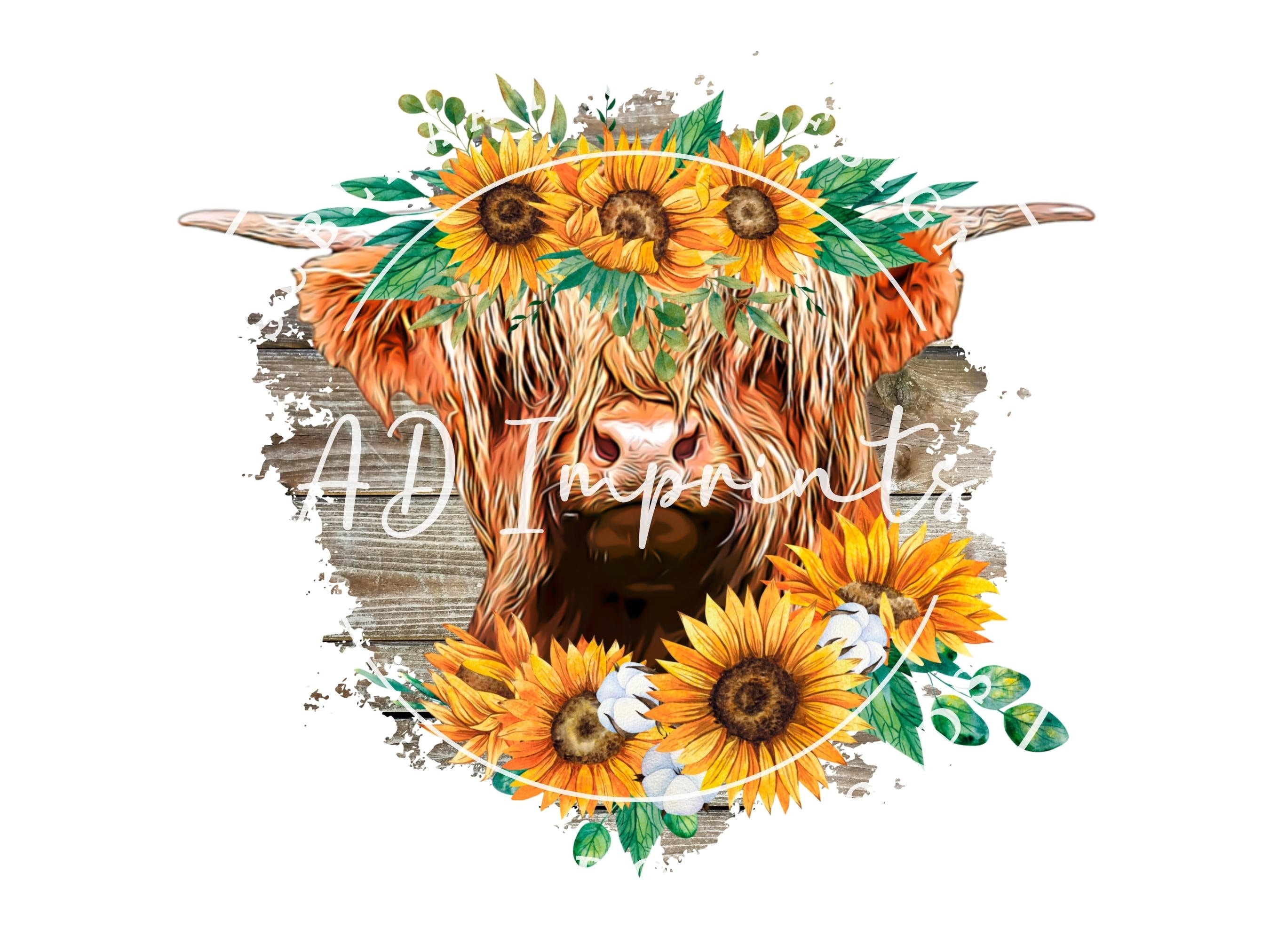 Highland Cow PNG Cow With Sunflowers Png Floral Cow Sublimation Design ...