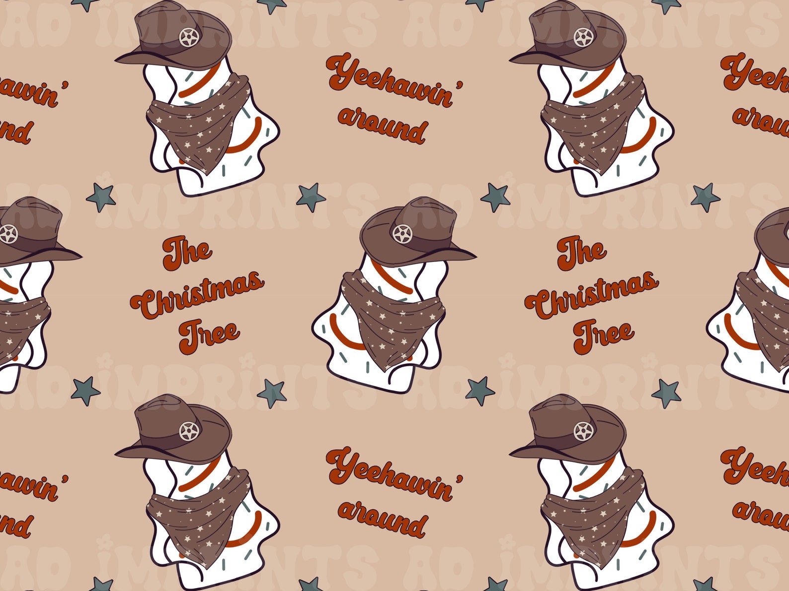 Western Christmas Seamless Pattern Cowboy Seamless Repeat Pattern Tree ...