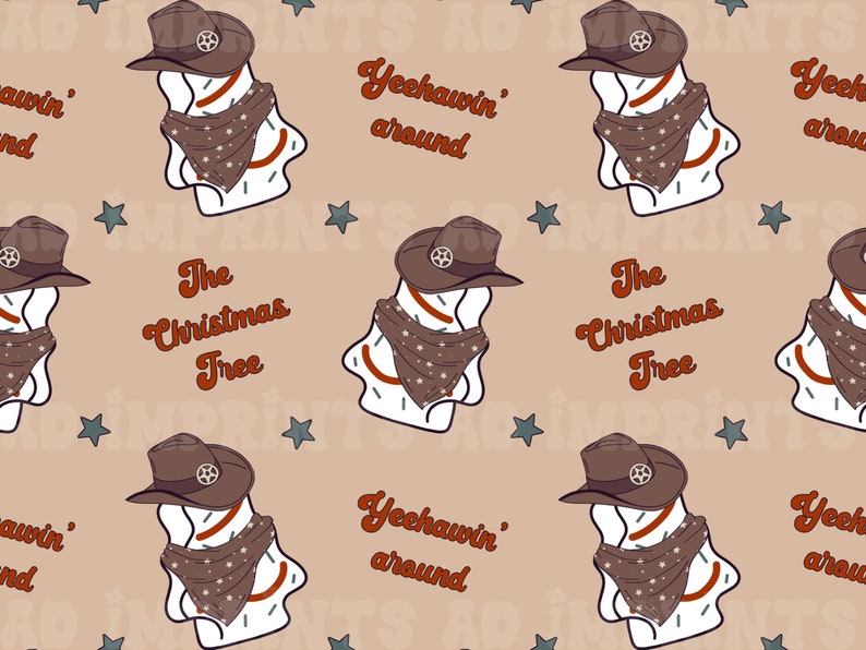 Western Christmas Seamless Pattern Cowboy Seamless Repeat Pattern Tree ...