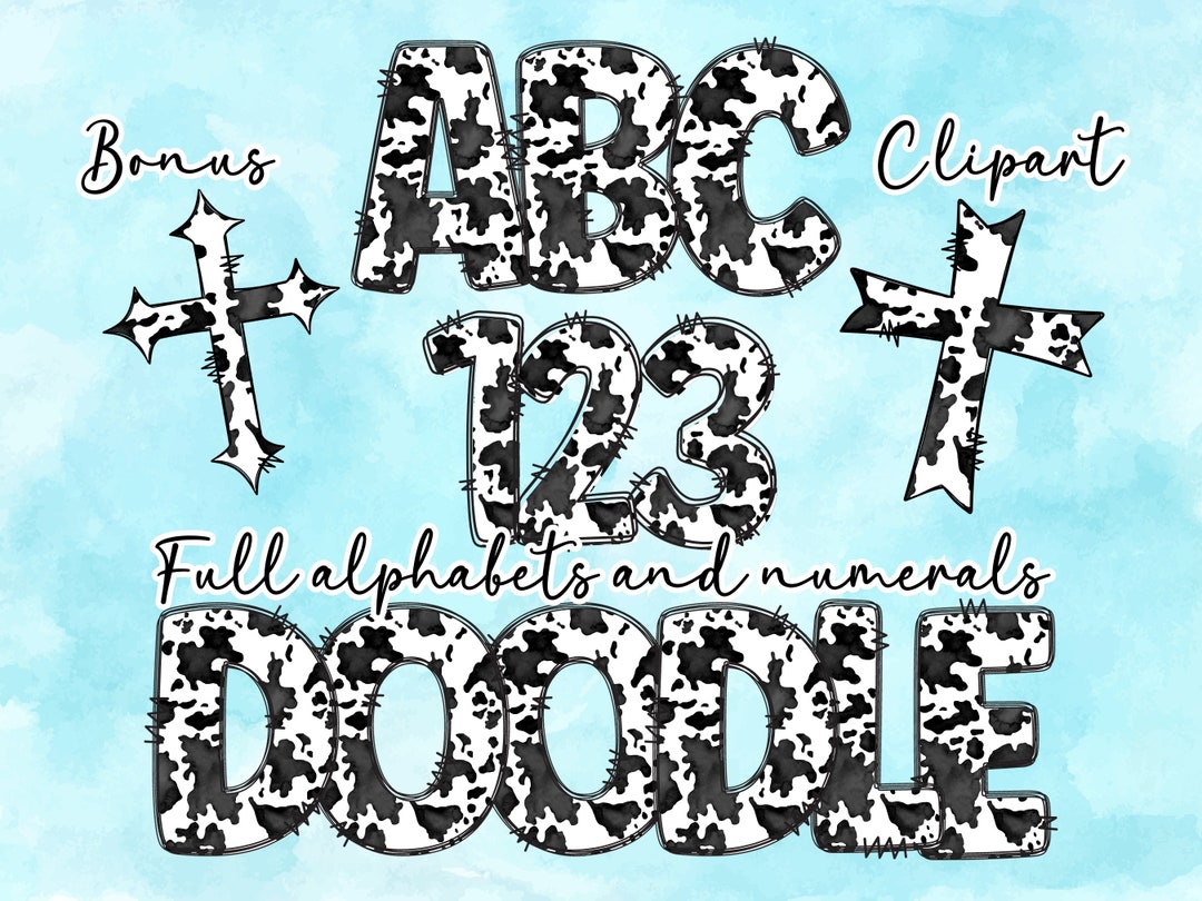 Western Doodle Alphabet Bundle Cow Print Font Letter Bundle Cowhide ...